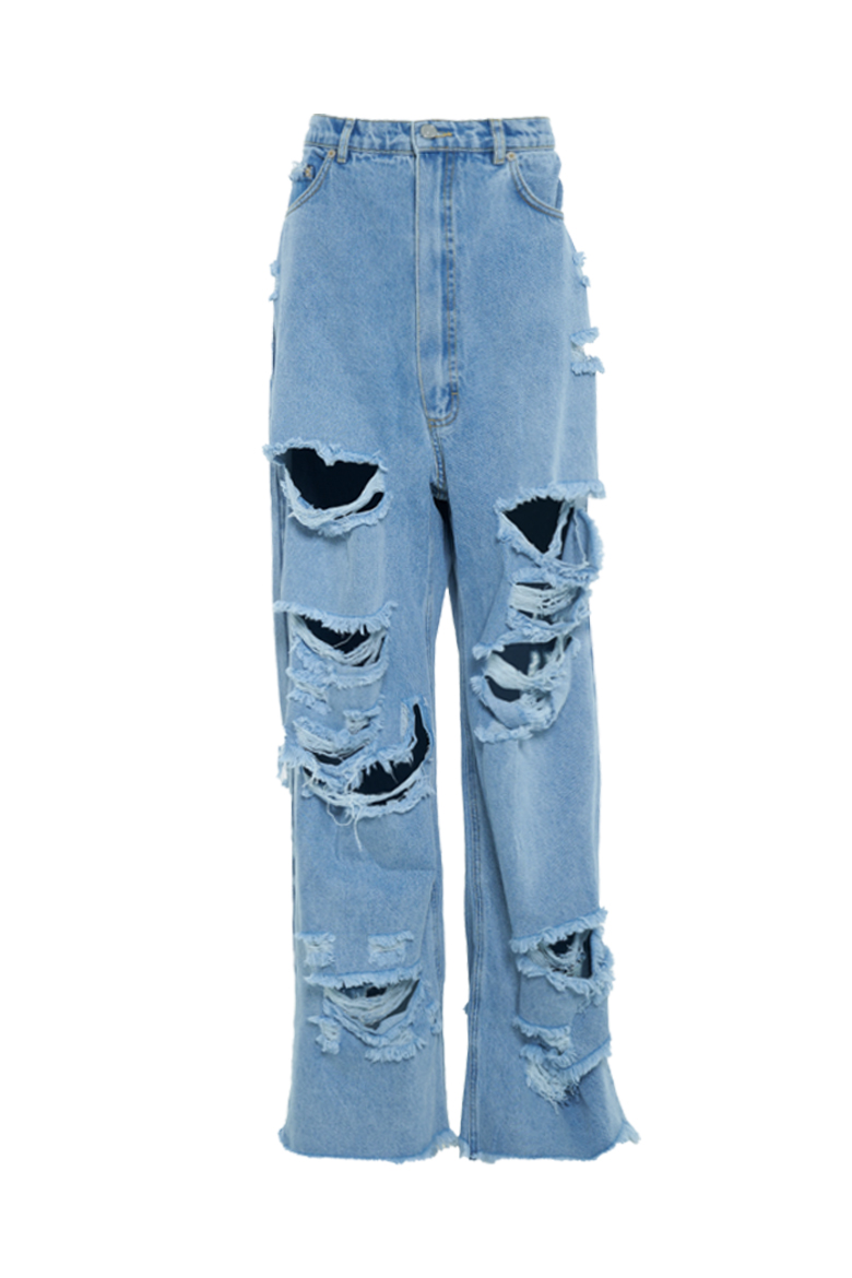 NATASHA ZINKO | PIXEL HEART DENIM RAGGED JEANS LIGHT WASH | L'ARMOIRE